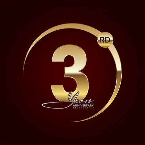 Premium Vector 3rd Anniversary Luxury Logo Design With Golden Ring Handwritten Style Text Logo