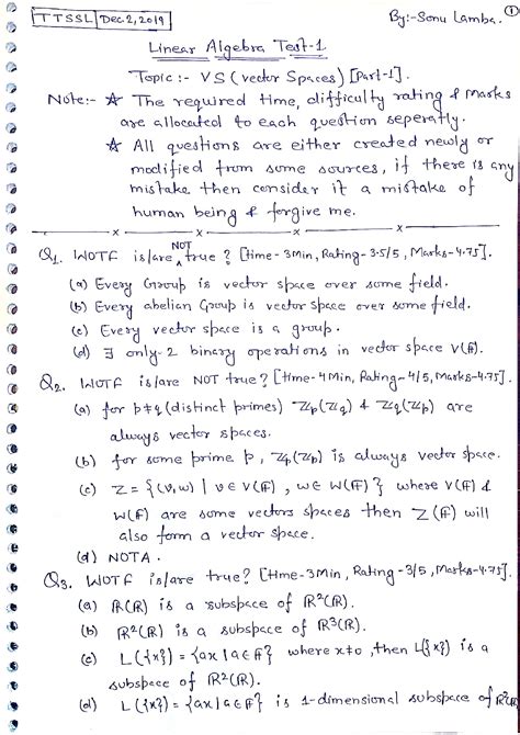 SOLUTION Linear Algebra Test 01 Studypool