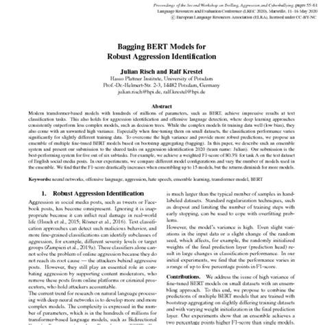 Bagging Bert Models For Robust Aggression Identification Acl Anthology