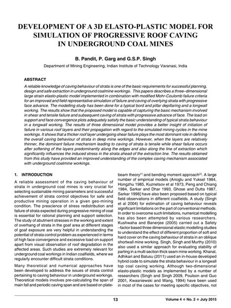 Pdf Development Of A 3d Elasto Plastic Model For Simulation Of Progressive Roof Caving In