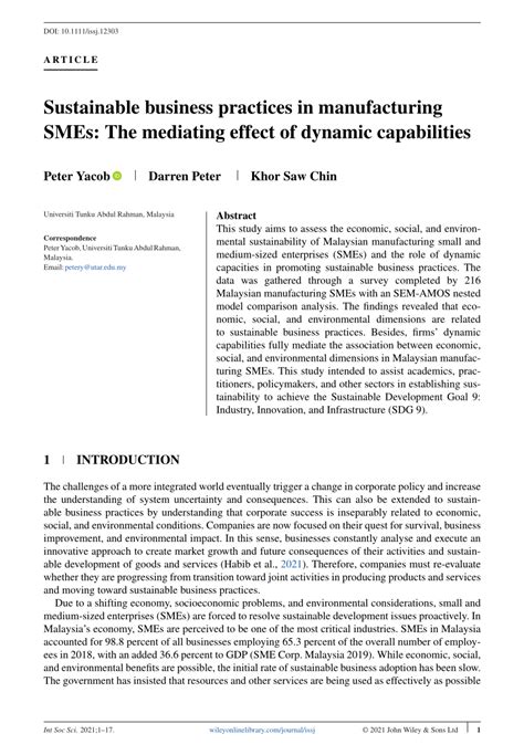 Pdf Sustainable Business Practices In Manufacturing Smes The