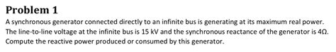 Solved Problem A Synchronous Generator Connected Directly Chegg