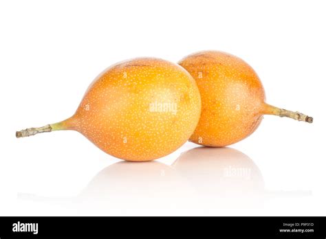Giant Grenadilla Isolated On White Background Two Yellow Passion Fruit