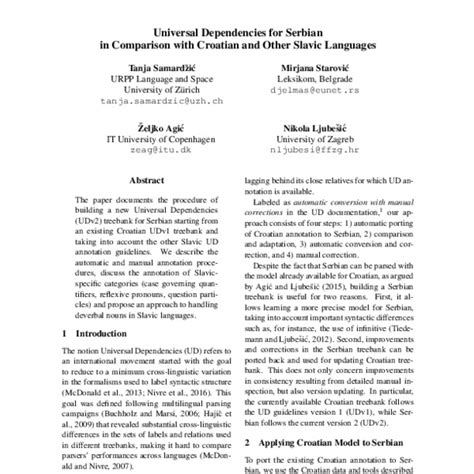 Universal Dependencies For Serbian In Comparison With Croatian And