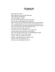29 The Summer Day Mary Oliverpdf The Summer Day By Mary Oliver Who Made The World Who Made