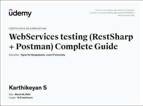 Karthikeyan S On Linkedin Webservicestesting Udemycertificate