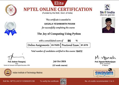 Yeshwanth Pavan Aasala On Linkedin Nptel Certification Python Growth