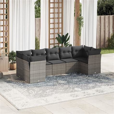 7 Piece Garden Sofa Set With Cushions Grey Poly Rattan Vidaxl Big W