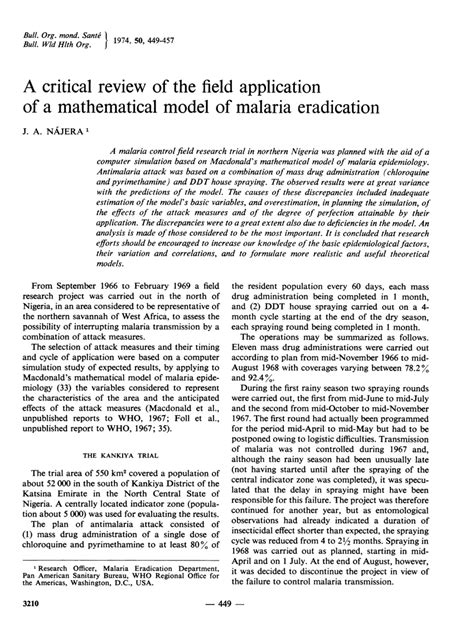 Pdf A Critical Review Of The Field Application Of A Mathematical Model Of Malaria Eradication
