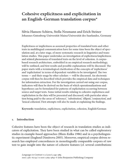 Cohesive Explicitness And Explicitation In An English German