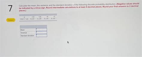 Solved Calculate The Mean The Variance And The Standard