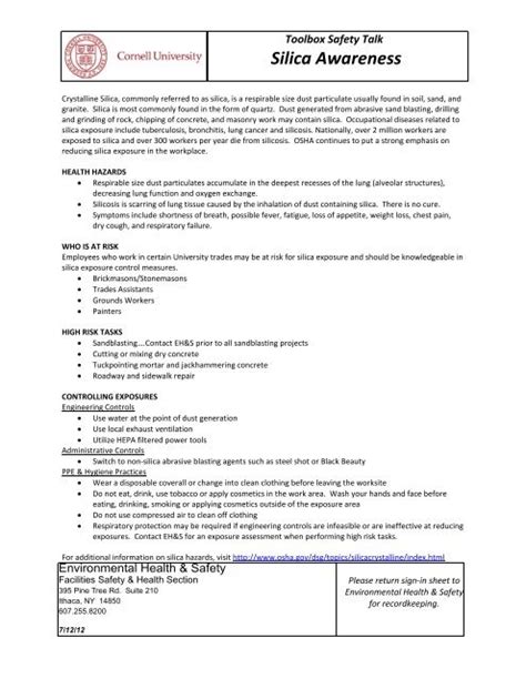 Toolbox Talk Template Environmental Health Safety