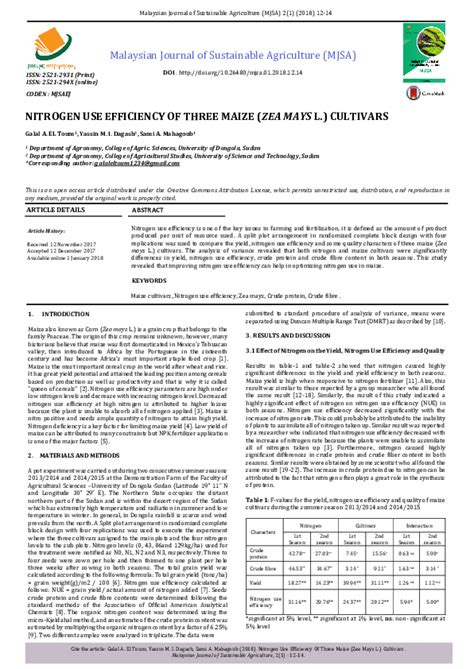 (PDF) Nitrogen Use Efficiency of Three Maize (Zea Mays L.) Cultivars