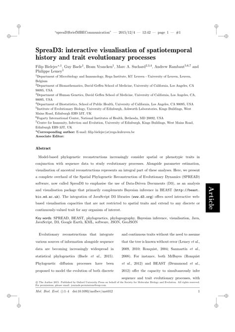 Pdf Spread3 Interactive Visualization Of Spatiotemporal History And Trait Evolutionary Processes