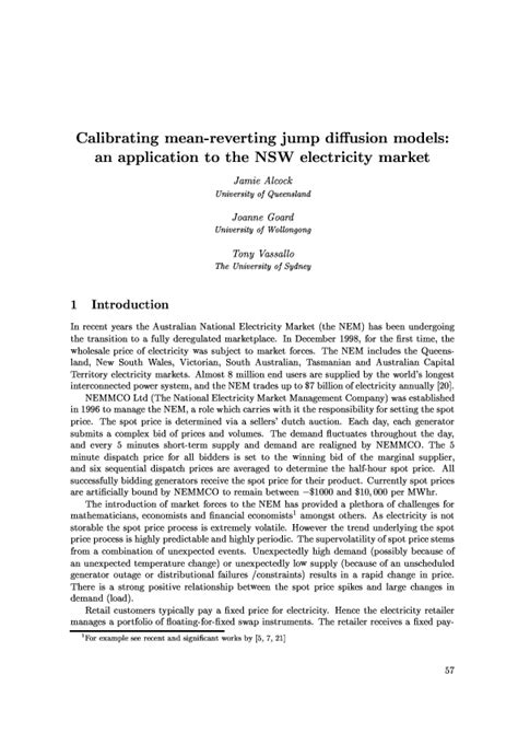 Pdf Calibrating The Mean Reverting Jump Diffusion Model To Australian Spot Electricity Prices