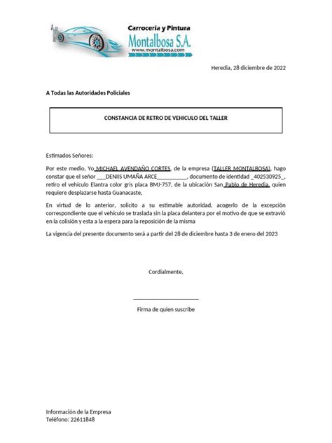 Formato Carta Restricción Actualización 1 Pdf