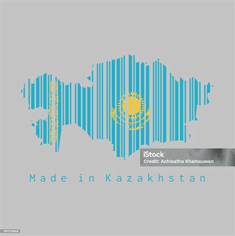 바코드 회색 배경에 카자흐스탄 지도 개요와 카자흐스탄 국기의 색상에 모양을 설정합니다 가격에 대한 스톡 벡터 아트 및 기타 이미지 가격 개념 개념과 주제 Istock