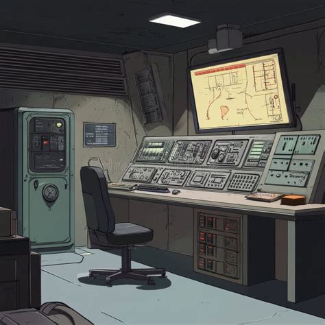 Interior Of The Control Room With Computers And Equipment Vector Illustration Stock
