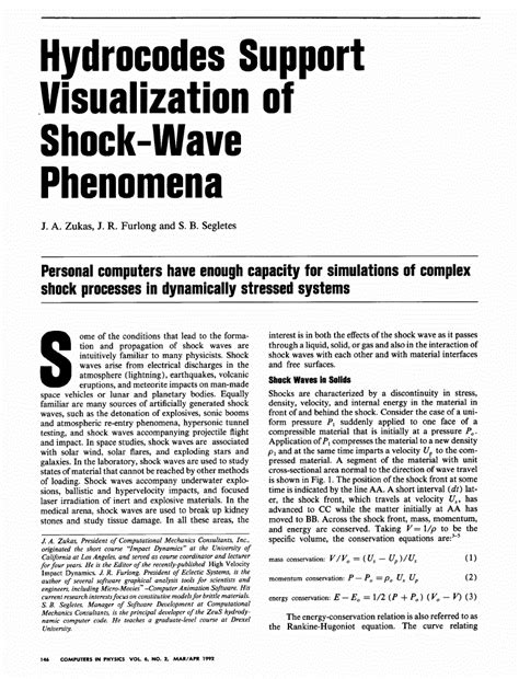 Hydrocodes Support Visualization Of Shock‐wave Phenomena Computer In