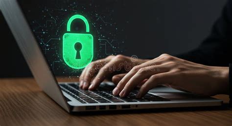 Hands Type On A Laptop Keyboard On A Wooden Desk A Glowing Green