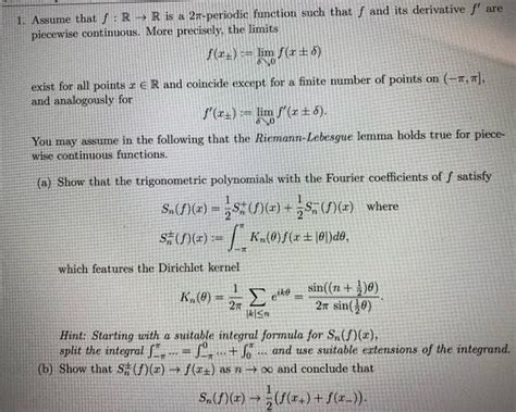 Solved Assume That F RR Is A Periodic Function Such Chegg