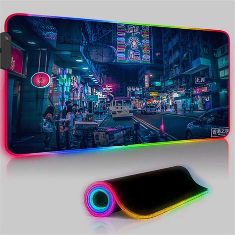 컴퓨터 사무실 Led 마우스 패드 Rgb 도시 풍경 Pc 액세서리 매트 마우스 패드 애니메이션 게임 패드 노트북 키보드 고무