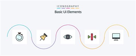 Basic Ui Elements Line Filled Flat 5 Icon Pack Including Computer Back