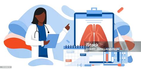 인간의 폐 및 호흡기 시스템 검사 개념 웹 사이트 응용 프로그램 배너에 대한 인간의 벡터 일러스트의 폐학 섬유증 결핵 폐렴 암 의학 연구를하는 의사 건강관리와 의술에 대한