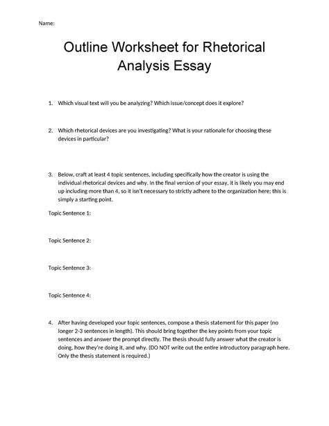 Rhetorical Analysis Outline Worksheet Name Outline Worksheet For