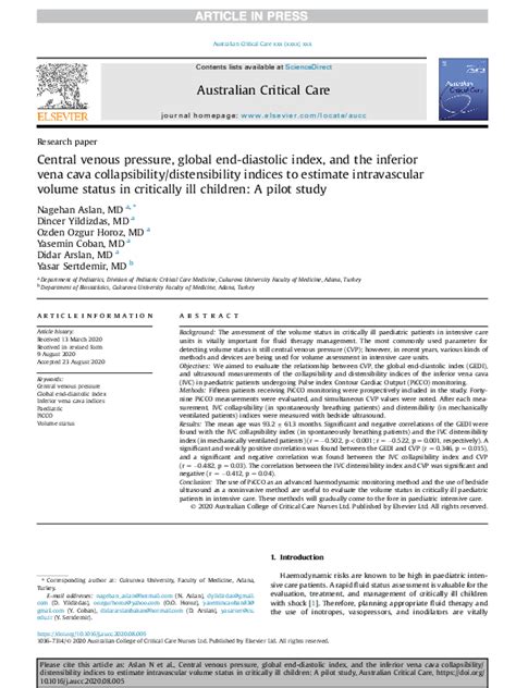 Pdf Central Venous Pressure Global End Diastolic Index And The Inferior Vena Cava