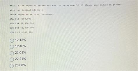 Solved What Is The Expected Return For The Following Chegg Com