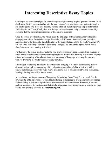 Object Description Essay Example Pdf