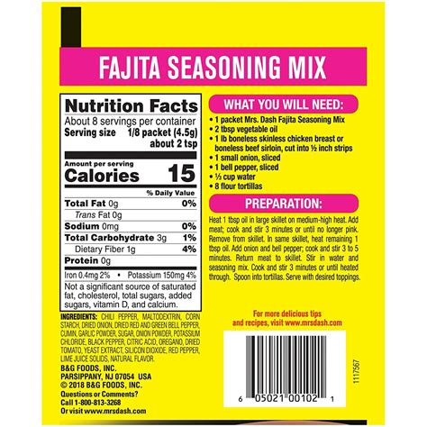 Mrs Dash Salt Free Fajita Seasoning Mix Pack Of 4 1 25 Oz Packets Buy Now With Express