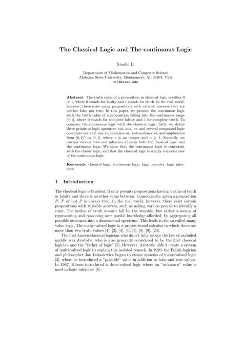 Pdf The Classical Logic And The Continuous Logic
