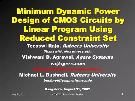 PPT Minimum Dynamic Power Design Of CMOS Circuits By Linear Program Using Reduced Constraint