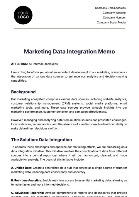 Free Marketing Data Integration Memo Template To Edit Online