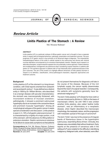 Pdf Linitis Plastica Of The Stomach A Review