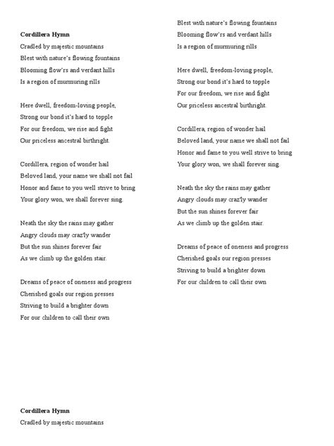 Cordillera Hymn Pdf Earth Sciences Physiographic Divisions