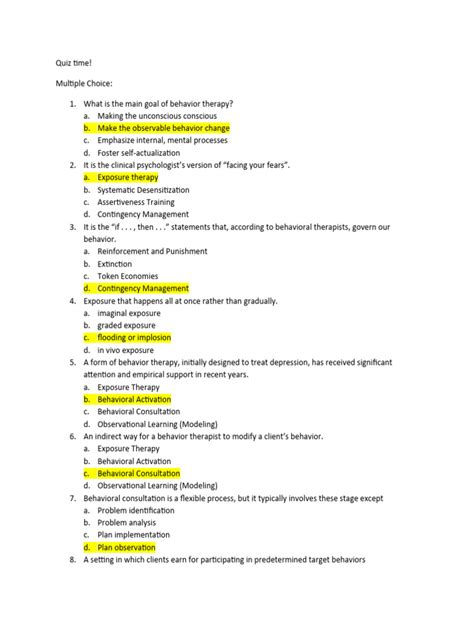 Quiz Behavioral Therapy Pdf Behaviour Therapy Behaviorism