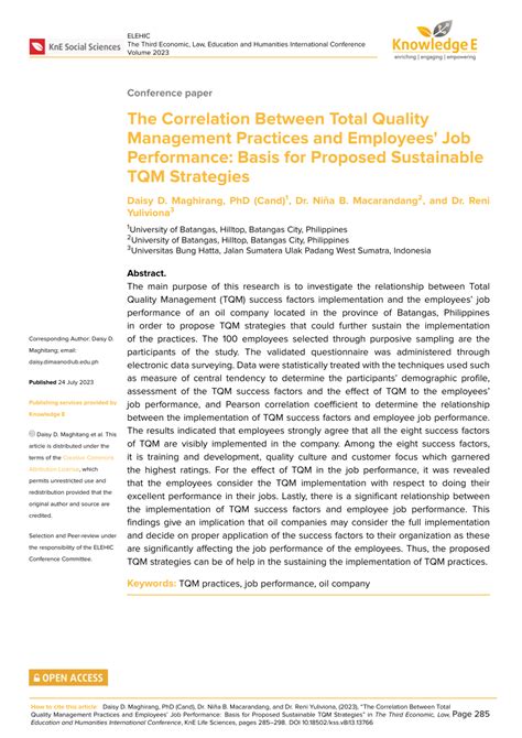(PDF) The Correlation Between Total Quality Management Practices and Employees' Job Performance ...