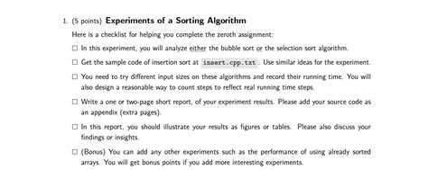 Solved Points Experiments Of A Sorting Algorithm Here Chegg