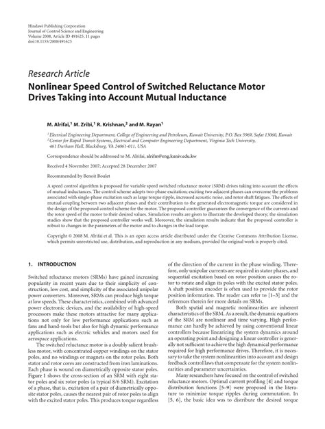 Pdf Nonlinear Speed Control Of Switched Reluctance Motor Drives