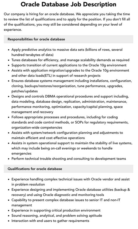Oracle Database Job Description Velvet Jobs