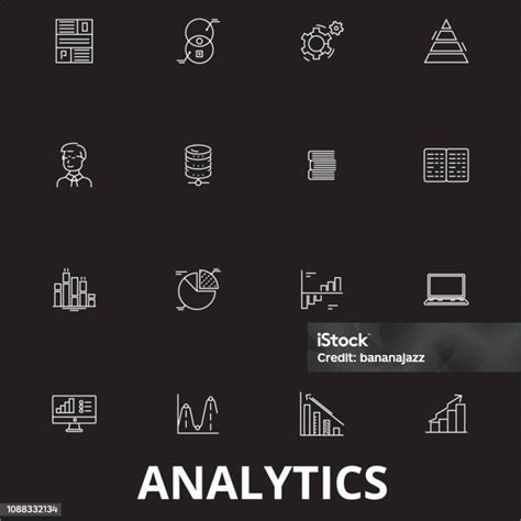 Analytics Editable Line Icons Vector Set On Black Background Analytics