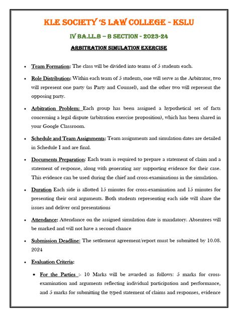 Arbitration Simulation Instructions Pdf