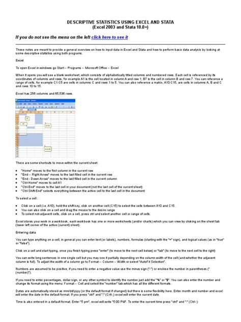 Descriptive Statistics Excel Stata Pdf Standard Error Mean