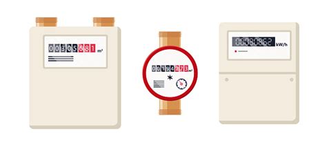 가스 물 및 전기 미터 산업 및 가정용 미터 설정 연료 물 및 전기 소비 제어 가스 카운터 흰색 배경에 격리된 플랫 벡터 일러스트레이션 컬렉션 물에 대한 스톡 벡터 아트 및