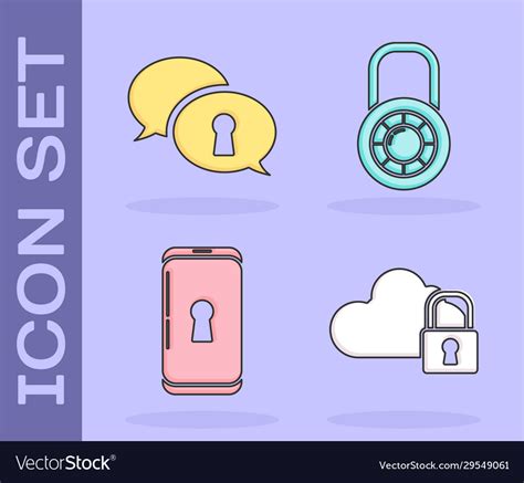 Set Cloud Computing Lock Protection Personal Vector Image