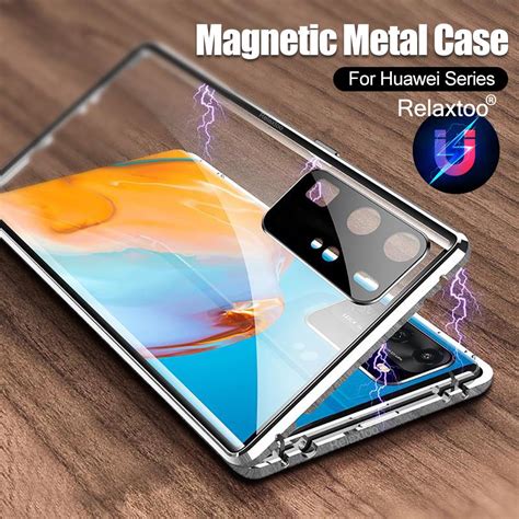 Buy Double Sided Glass Metal Magnetic Adsorption Case For Huawei P40