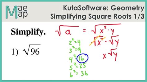 KutaSoftware Geometry Simplifying Square Roots Part Worksheets Library